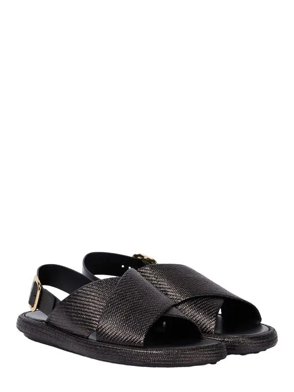 TOD'S Woven Leather-trimmed Sandals - Black