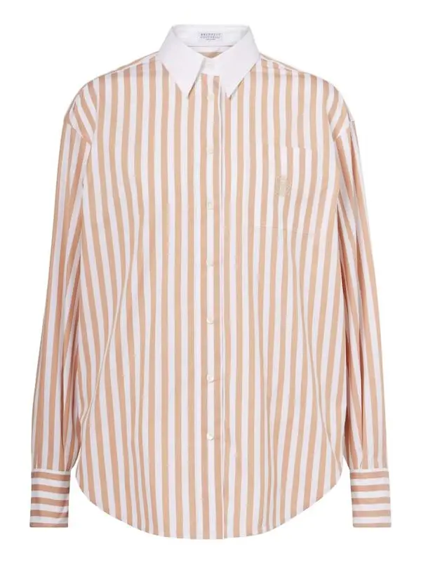 Brunello Cucinelli Striped Cotton And Silk Shirt - White