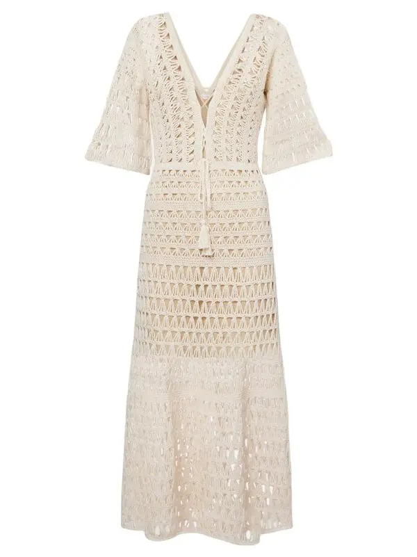 Anna Kosturova Crochet Cotton Maxi Dress - Beige