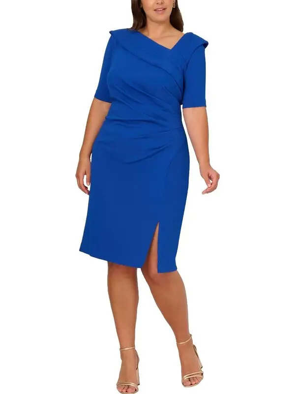 Adrianna Papell Asymmetric Stretch Crepe Sheath Dress - Violet Cobalt