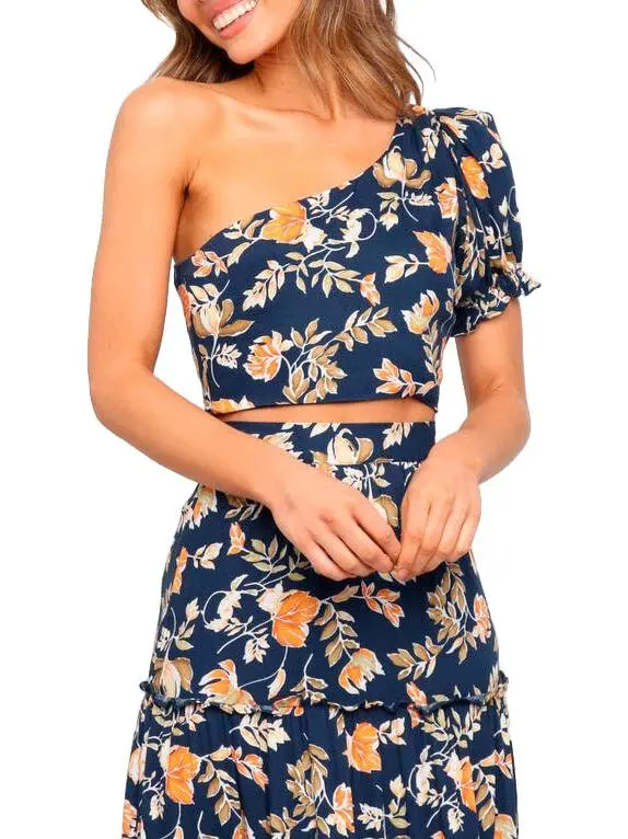 PETAL & PUP Aimee One-shoulder Crop Top - Navy