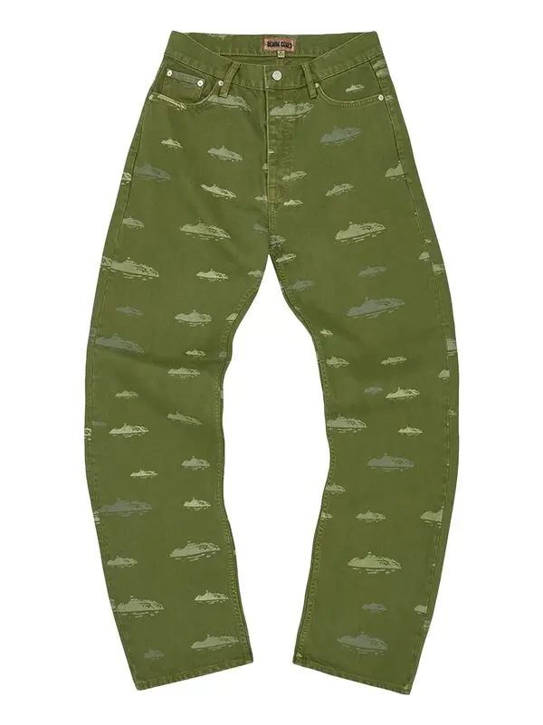 CORTEIZ Alcatraz Pattern Denim Jeans - Green
