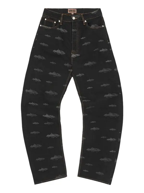 CORTEIZ Alcatraz Pattern Denim Jeans - Black