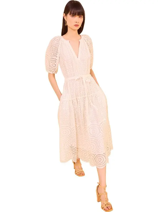 Ulla Johnson Annetta Puff Sleeve Midi Dress - Pristine