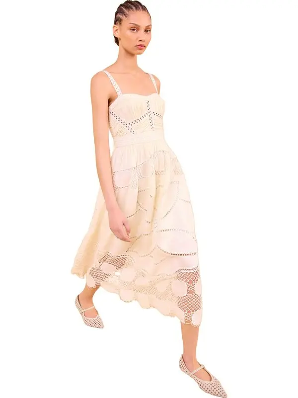 Ulla Johnson Juno Embroidered Linen Midi Dress - Pristine