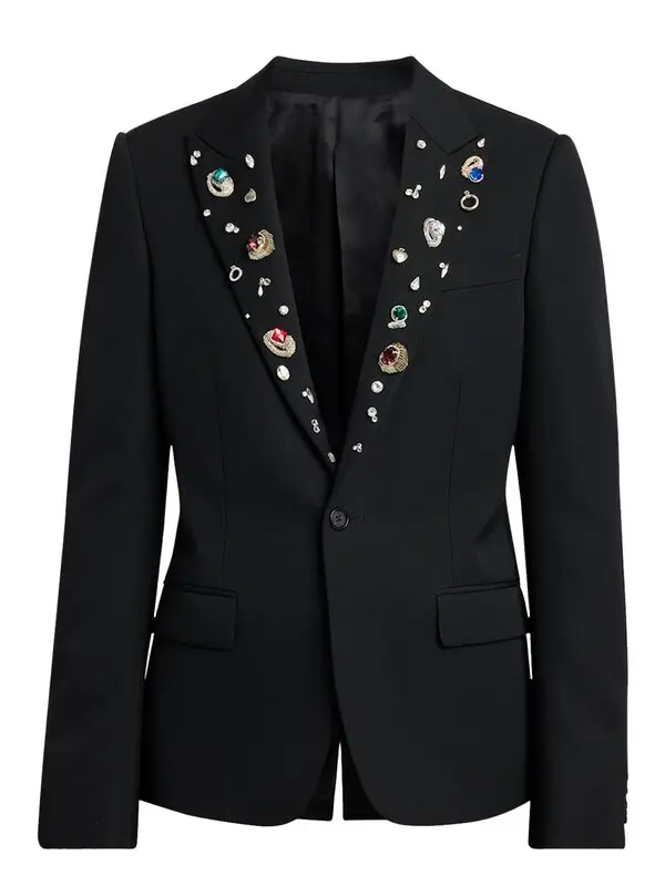Alexander McQueen Crystal Embellished Barathea Reverse Jacket - Black