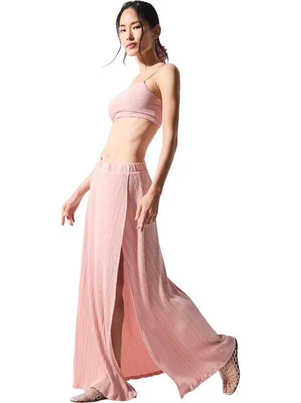 Alo Yoga Micro Plisse Game On Long Skirt - Pink Quartz