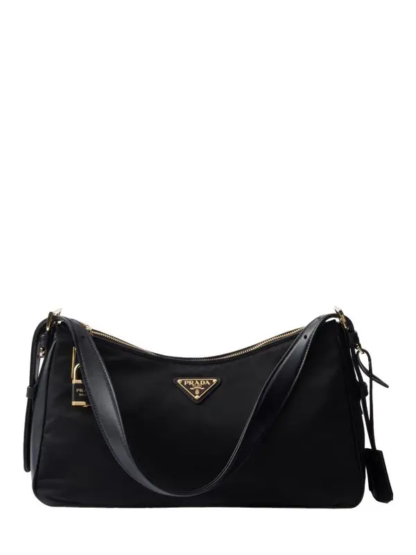 Prada Recycled Nylon Shoulder Bag With Leather Trim - Black