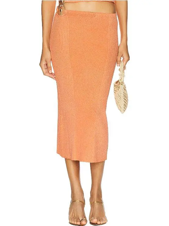 OSIS STUDIO Ribbed Knit Skirt With Gold-tone Ring Accent - Orange