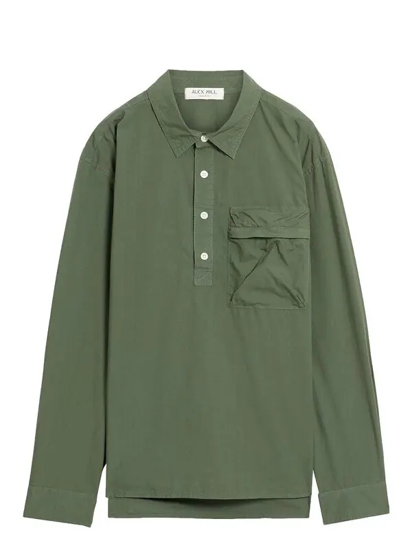 ALEX MILL Cottonpoplin Polo Shirt - Army Green