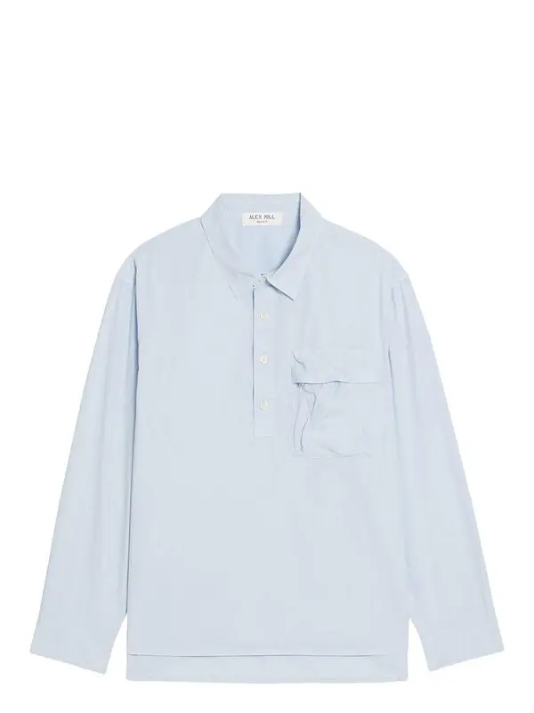 ALEX MILL Cottonpoplin Polo Shirt - Sky Blue