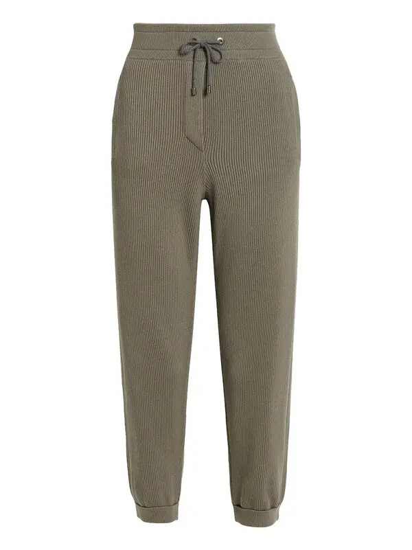 Brunello Cucinelli Cropped Ribbed Cotton Track Pants - Army Green