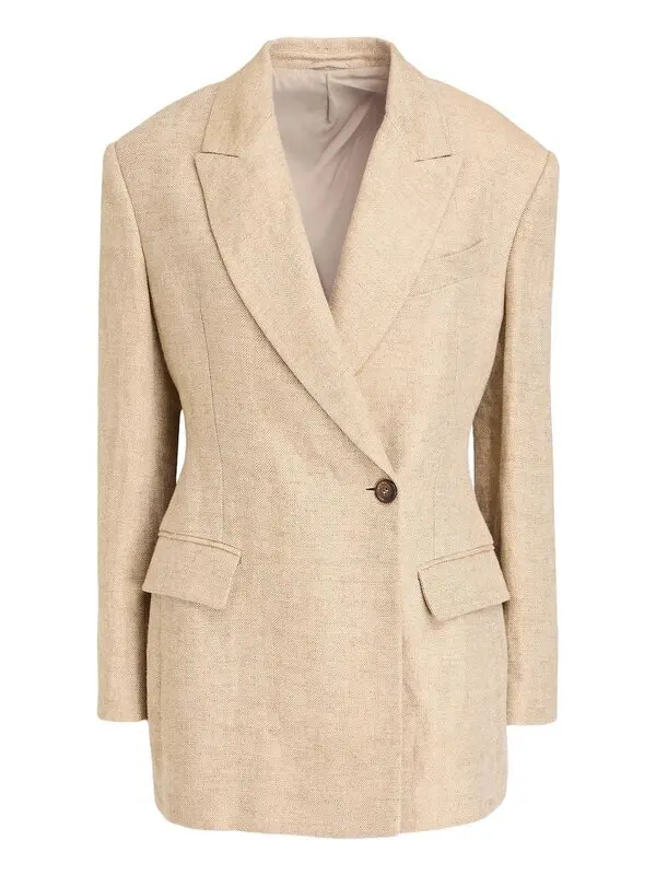 Brunello Cucinelli Double-breasted Linen Blazer With Bead Embellishments - Beige