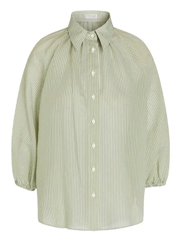Brunello Cucinelli Striped Cotton And Silk-blend Shirt - Sage Green