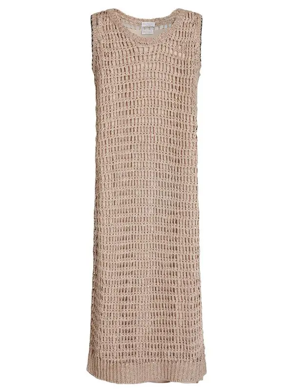 Brunello Cucinelli Sequin-embellished Linen And Silk-blend Dress - Neutral