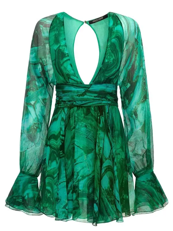 Roberto Cavalli Malachite Printed Silk Chiffon Dress - Green