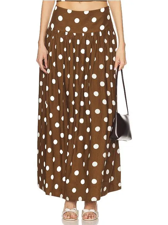 Majorelle Dot Maxi Skirt - Brown & Ivory Dot