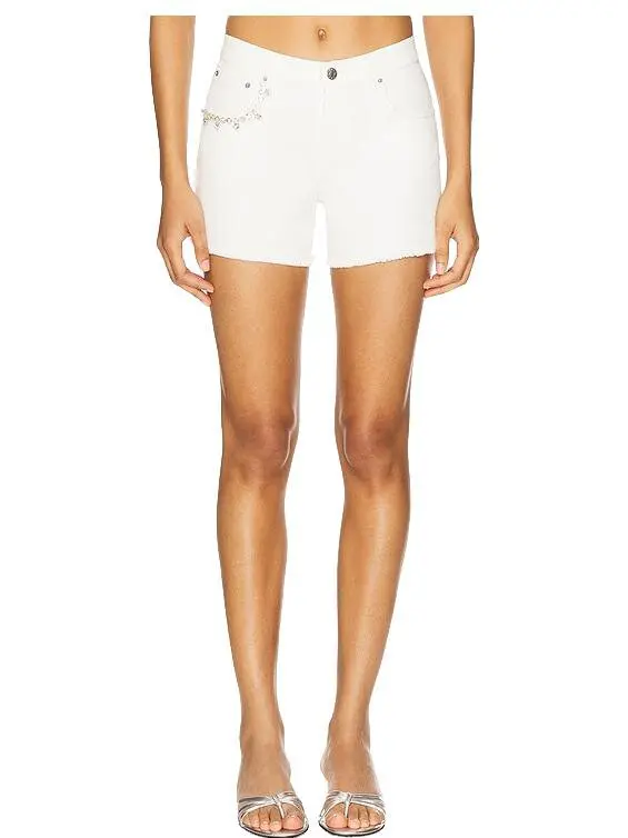 AREA Crystal Pocket Denim Shorts - White