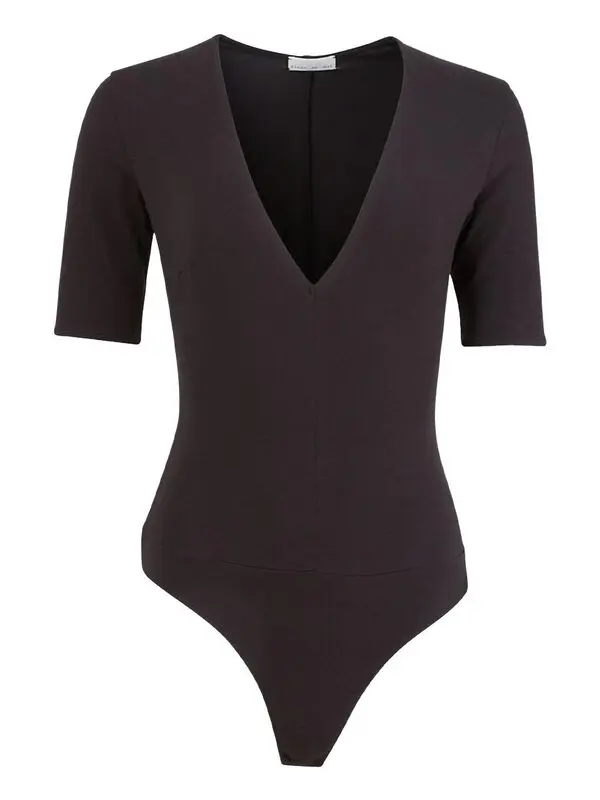 Fleur Du Mal Organic Cotton Deep V Bodysuit - Black