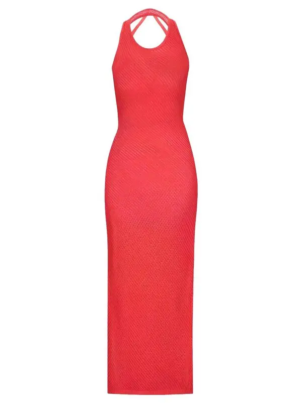 LANEUS Knitted Halterneck Dress - Red