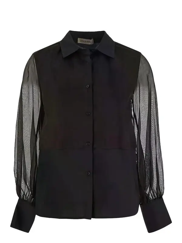 GENTRYPORTOFINO Semi-sheer Sleeve Shirt - Black