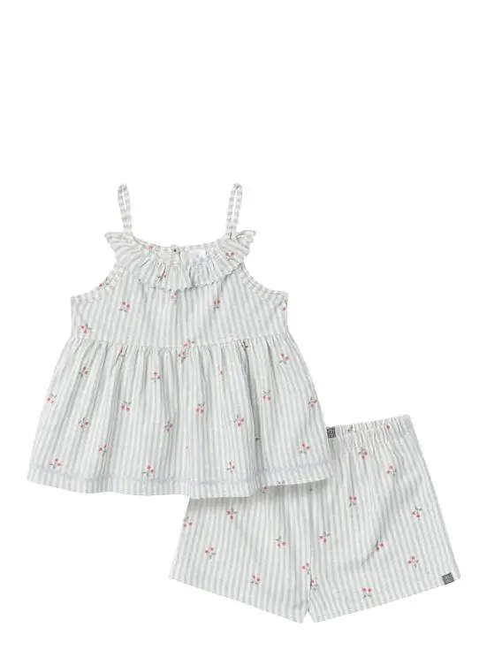 MODERN MOMENTS™ BY GERBER Ruffle Top And Shorts Set - Light Blue Cherry Stripes
