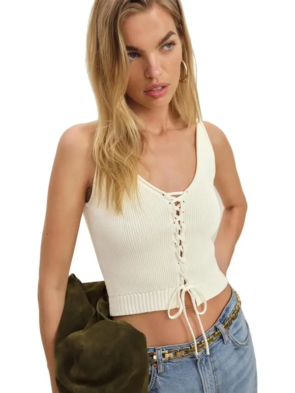 REFORMATION Natasha Cotton Sweater Tank Top - Ivory