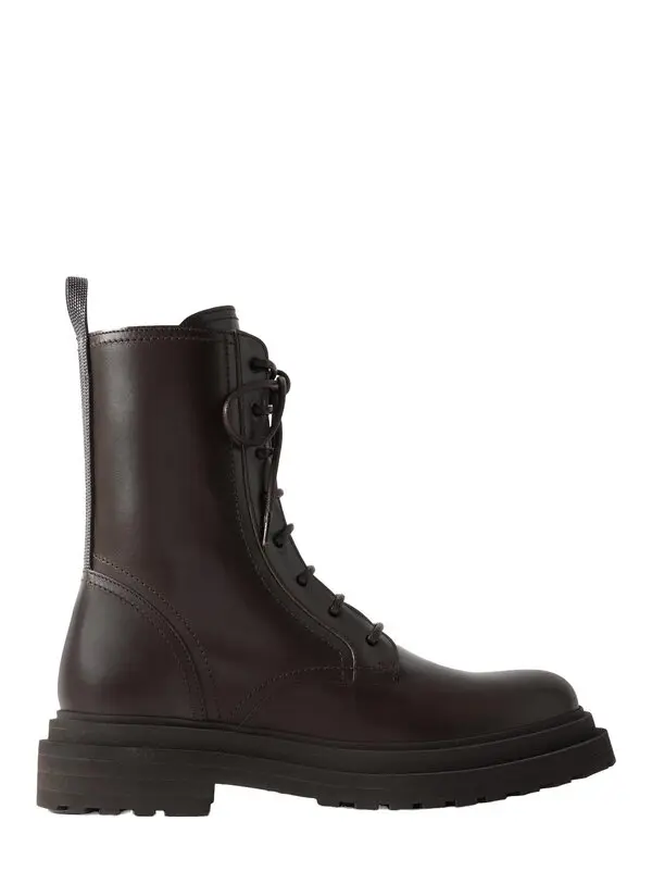 Brunello Cucinelli Bead-embellished Leather Ankle Boots - Brown