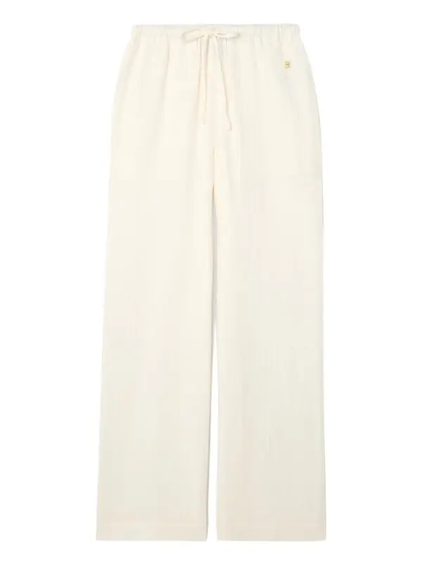 Eterne Brody Embellished Cotton-gauze Straight-leg Pants - Neutrals