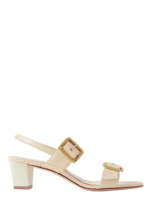 Manolo Blahnik Thalitsli 50 Buckled Leather Slingback Sandals - Cream