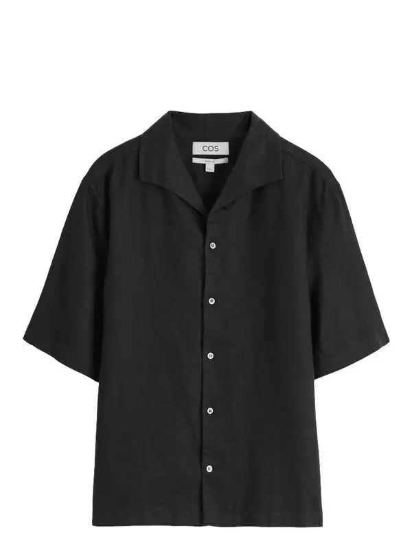 Cos Linen Short-sleeved Shirt - Black