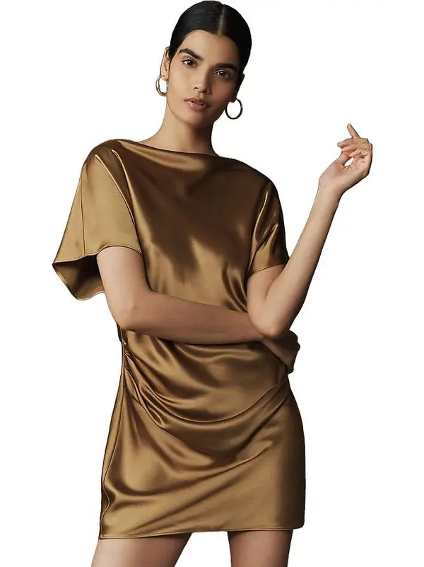 Acler Ramshaw Draped Satin Mini Dress - Golden Moss