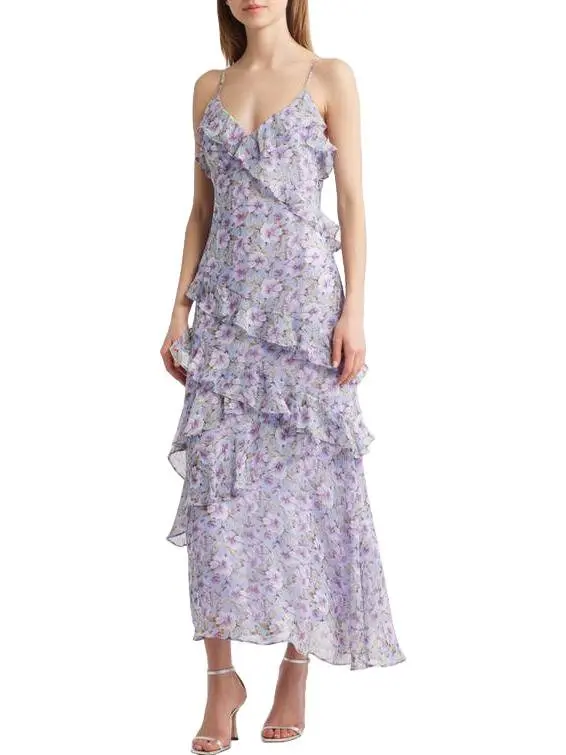 Lulus Luella Floral Print Ruffle Sleeveless Maxi Dress - Purple Floral