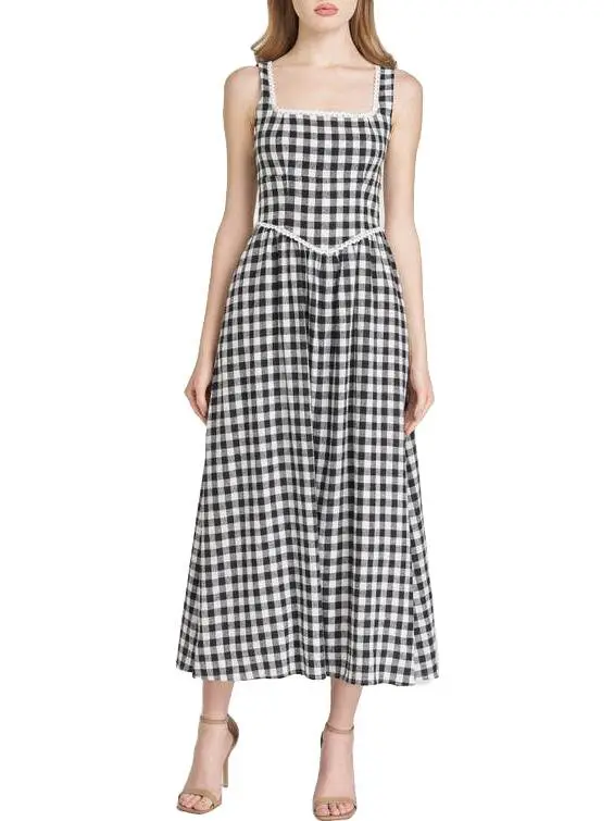 WAYF X Styled Coco! Gracie Gingham Linen-blend Midi Dress - Black Gingham