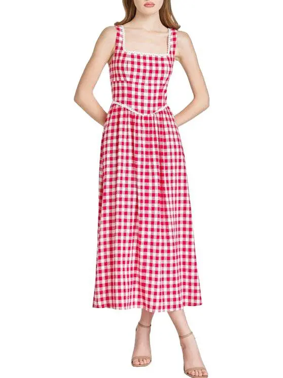 WAYF X Styled Coco! Gracie Gingham Linen-blend Midi Dress - Red Gingham