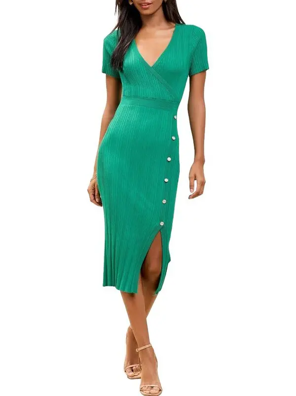 LIPSY Ribbed Body-con Midi Dress - Green
