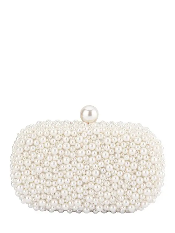 OLGA BERG Valentina Faux Pearl Clutch - Pearl/ Silver