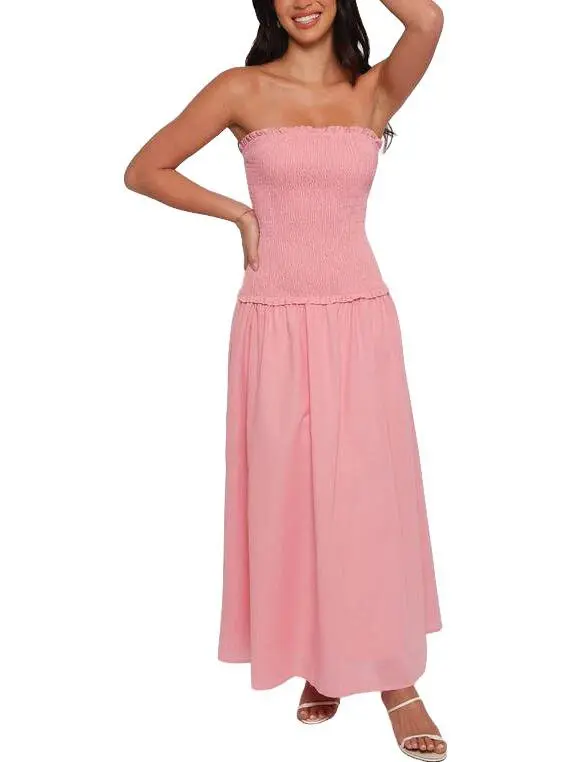 PETAL & PUP Bea Smocked Strapless Cotton & Linen Maxi Dress - Soft Pink