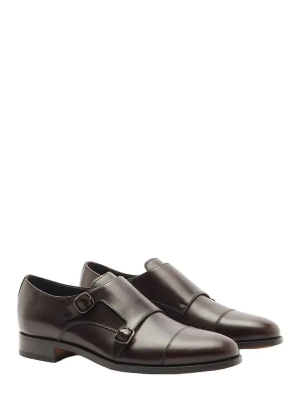 SCAROSSO Gervasio Suede Double Monk Strap Shoes - Dark Brown Calf