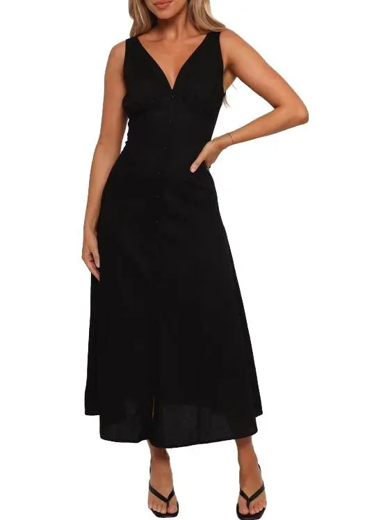 PETAL & PUP Barbara Buttoned Maxi Dress - Black