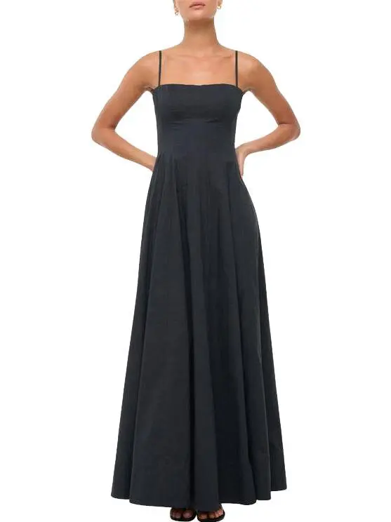Staud Wylie Pleated Fit & Flare Maxi Sundress - Black