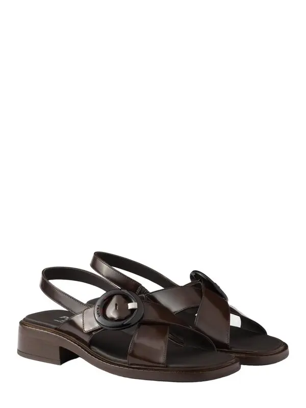 Prada Brushed Leather Sandals With Buckle - Sienna
