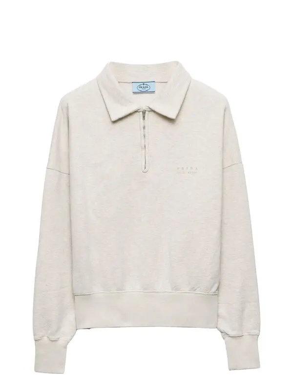 Prada Long-sleeved Cotton Fleece Polo Shirt - Natural