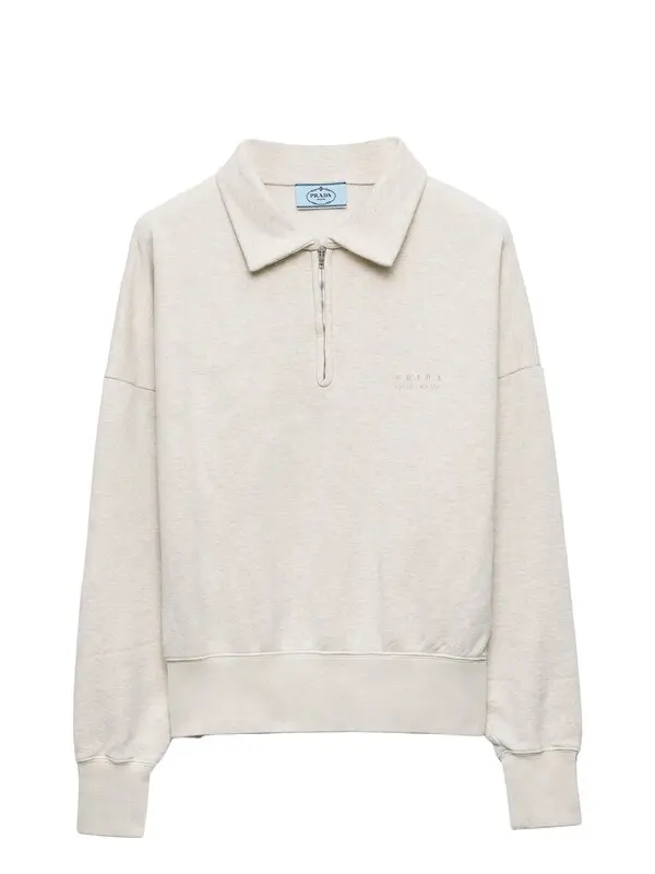 Prada Long-sleeved Cotton Fleece Polo Shirt - Neutral