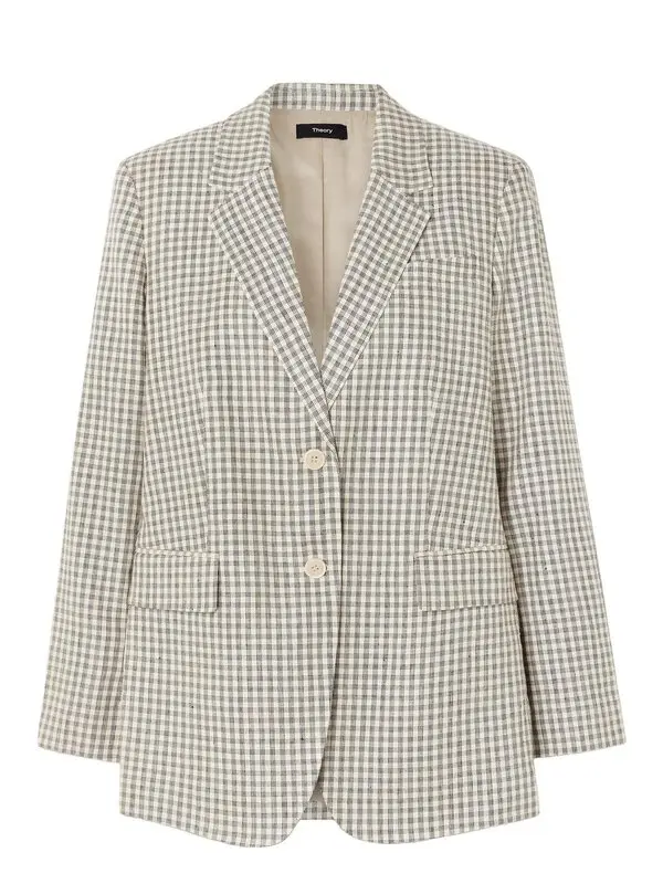 Theory Checked Linen-blend Blazer - Cream