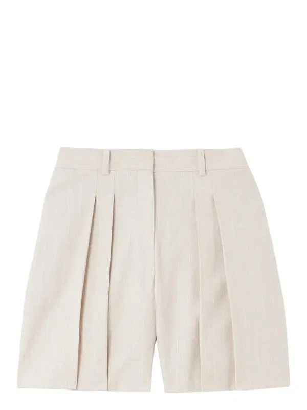 Theory Pleated Linen-blend Canvas Shorts - Neutrals