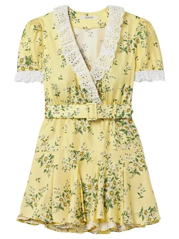 RODARTE Belted Floral-print Mini Dress - Yellow