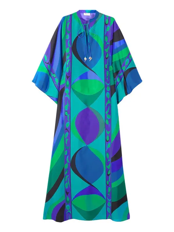 Emilio Pucci Embellished Printed Silk-twill Kaftan - Blue