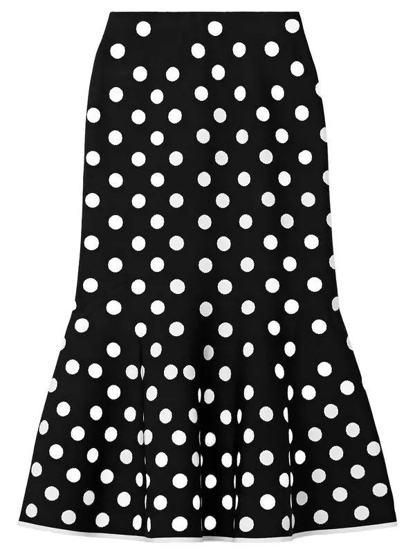 Carolina Herrera Polka-dot Jacquard-knit Trumpet Hem Skirt - Black