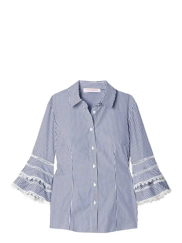 Carolina Herrera Striped Cotton-poplin Shirt With Lace Trim - Blue
